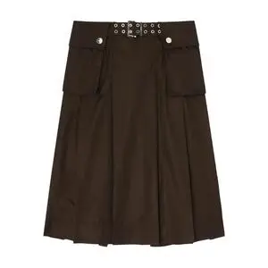 GANNI Pleated Midi Skirt - Brown