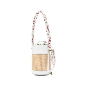 Dolce & Gabbana Floral Print Raffia And Leather Bucket Bag - Cream
