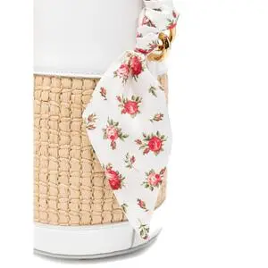 Dolce & Gabbana Floral Print Raffia And Leather Bucket Bag - Cream