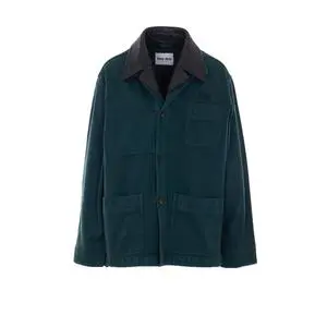 Miu Miu Logo Gabardine Single Breast Jacket - Green