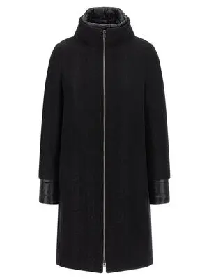 Herno Lamé Thread And Wool Coat - Black