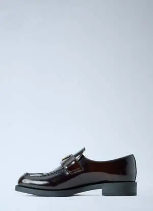 Prada Leather Loafers With Logo Plaque