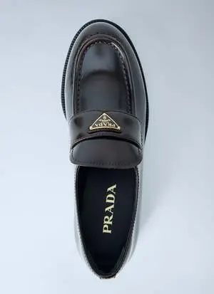 Prada Leather Loafers With Logo Plaque