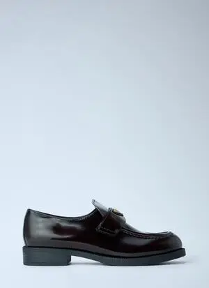 Prada Leather Loafers With Logo Plaque - Brown