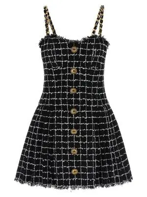 Balmain Tweed Check Mini Dress - Black