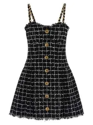 Balmain Tweed Check Mini Dress - Black