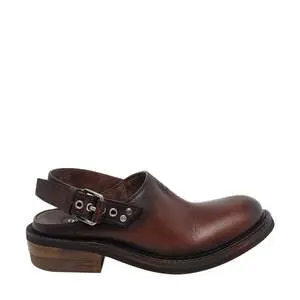 Miu Miu Logo Leather Sabot - Brown