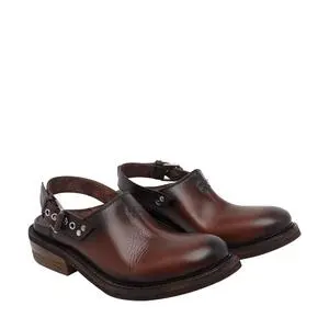 Miu Miu Logo Leather Sabot - Brown