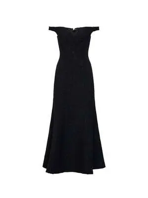 SELF-PORTRAIT Black Lamé Bouclé Off-the-shoulder Midi Dress - Multicolor