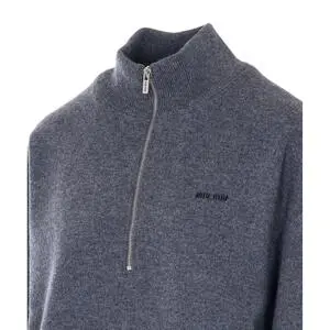 Miu Miu Half Zip Logo Sweater - Gray