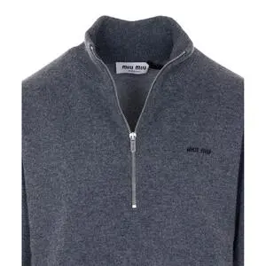 Miu Miu Half Zip Logo Sweater - Gray