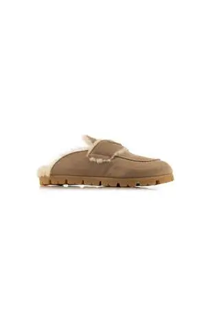 Prada Shearling Trimmed Suede Slippers