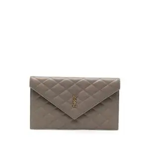 Saint Laurent Calf Leather Quilted Clutch Bag