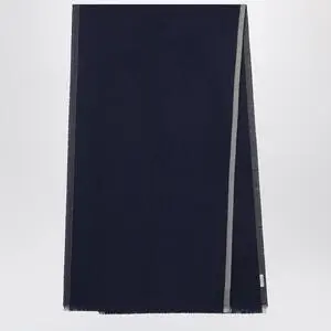 Brunello Cucinelli Blue/brown/grey Wool And Cashmere Scarf - Multicolor
