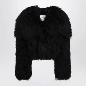 Attico Cropped Bomber Jacket In Curly Shearling - Black
