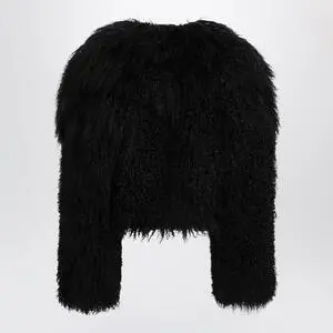 Attico Cropped Bomber Jacket In Curly Shearling - Black