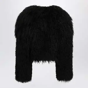 Attico Cropped Curly Shearling Bomber Jacket - Black