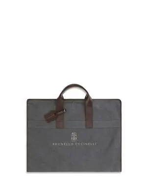 Brunello Cucinelli Garment Bag In Techno Fabric And Leather - Gray