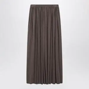 Max Mara Long Pleated Skirt In Dark Khaki Lightweight Jersey - Brown