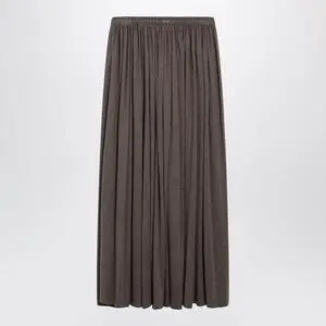 Max Mara Long Pleated Skirt In Dark Khaki Lightweight Jersey - Brown