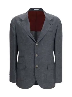 Brunello Cucinelli Deconstructed Jacket In Flame-textured Wool, Silk, And Linen - Gray