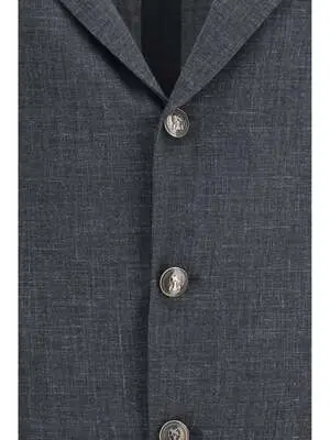 Brunello Cucinelli Deconstructed Jacket In Flame-textured Wool, Silk, And Linen
