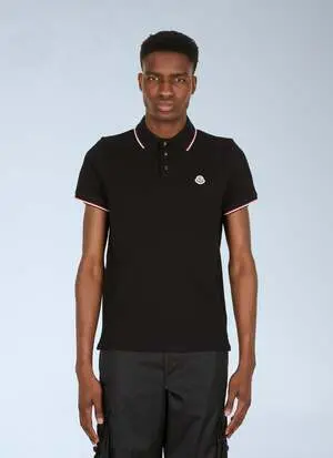 Moncler Stripe Trims Polo Shirt - Black