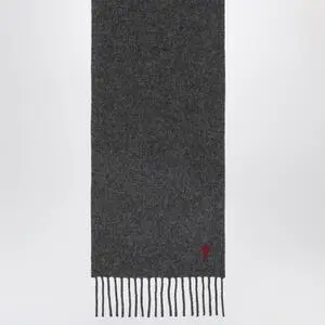 AMI Paris Grey De Cå“ur Wool Scarf - Gray