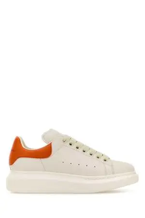 Alexander McQueen Leather Sneakers With Orange Leather Heel - White