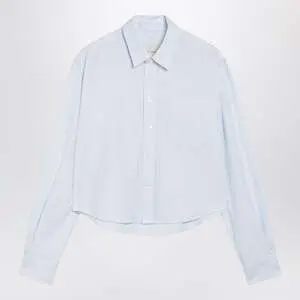 AMI Paris White Striped De Cå“ur Cropped Shirt - Blue