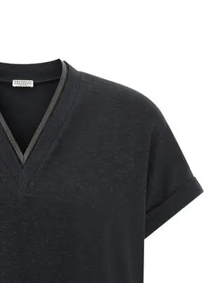 Brunello Cucinelli Shiny Trims' T-shirt - Gray