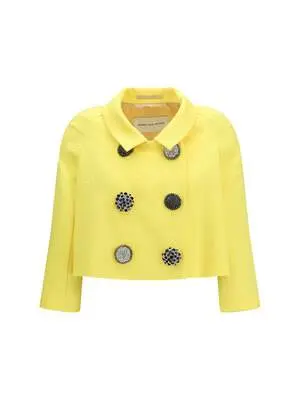 Dries Van Noten Cropped Jacket With Jewel Buttons - Yellow