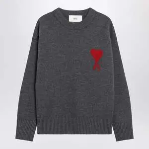 AMI Paris De Coeur Sweater In Grey Virgin Wool - Gray