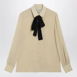 Valentino Garavani VALENTINO Silk Bow Shirt Cream