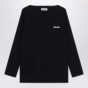 Miu Miu Virgin Wool Sweater With Logo Intarsia - Blue