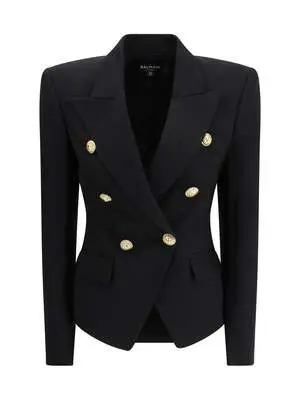 Balmain 6 Buttons Fitted Grain De Poudre Jacket - Black