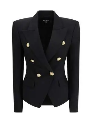 Balmain 6 Buttons Fitted Grain De Poudre Jacket - Black