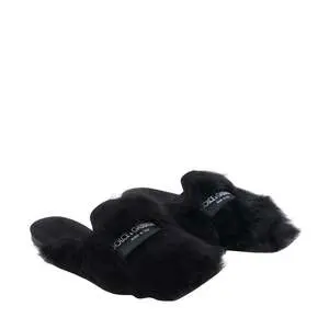 Dolce & Gabbana Shearling Slippers - Black