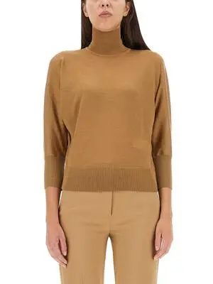 Max Mara MAX MARA Wool Jersey High Neck Knit Top Cream
