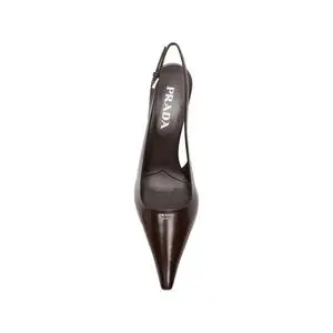 Prada Polished Leather Slingback Heels - Brown