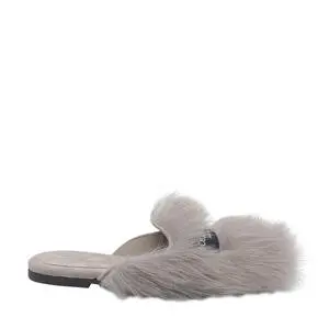 Dolce & Gabbana Logo Shearling And Suede Slippers - Gray
