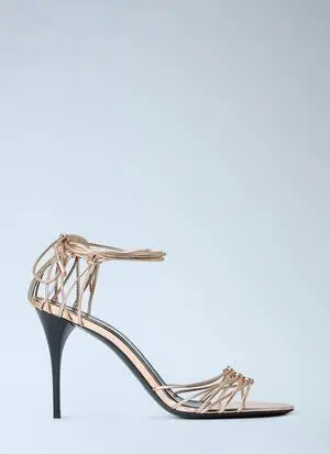 Saint Laurent Babylone Stiletto Sandals In Metallic Leather - Pink