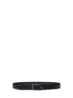 FERRAGAMO Midnight Blue And Black Reversible Gancini Belt