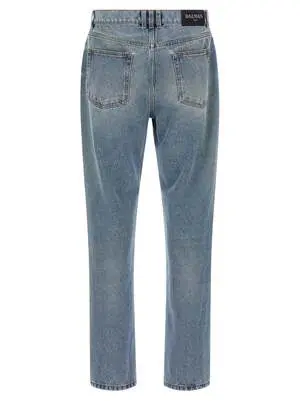 Balmain Stonewashed Cotton Denim Jeans