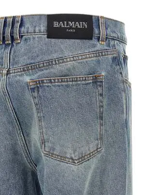 Balmain Stonewashed Cotton Denim Jeans