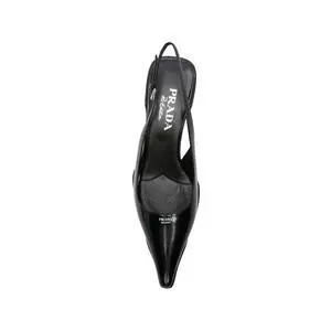 Prada Patent Leather Slingback Kitten Heel Pumps - Black