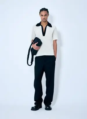JIL SANDER Open-knit Polo Shirt - Black