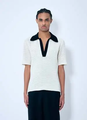 JIL SANDER Open-knit Polo Shirt - Black