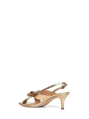 FERRAGAMO Gold Laminated Nappa Leather Rima Vara Bow Sandals - Multicolor