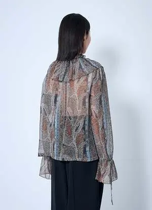 Saint Laurent Paisley Silk Blouse - Brown